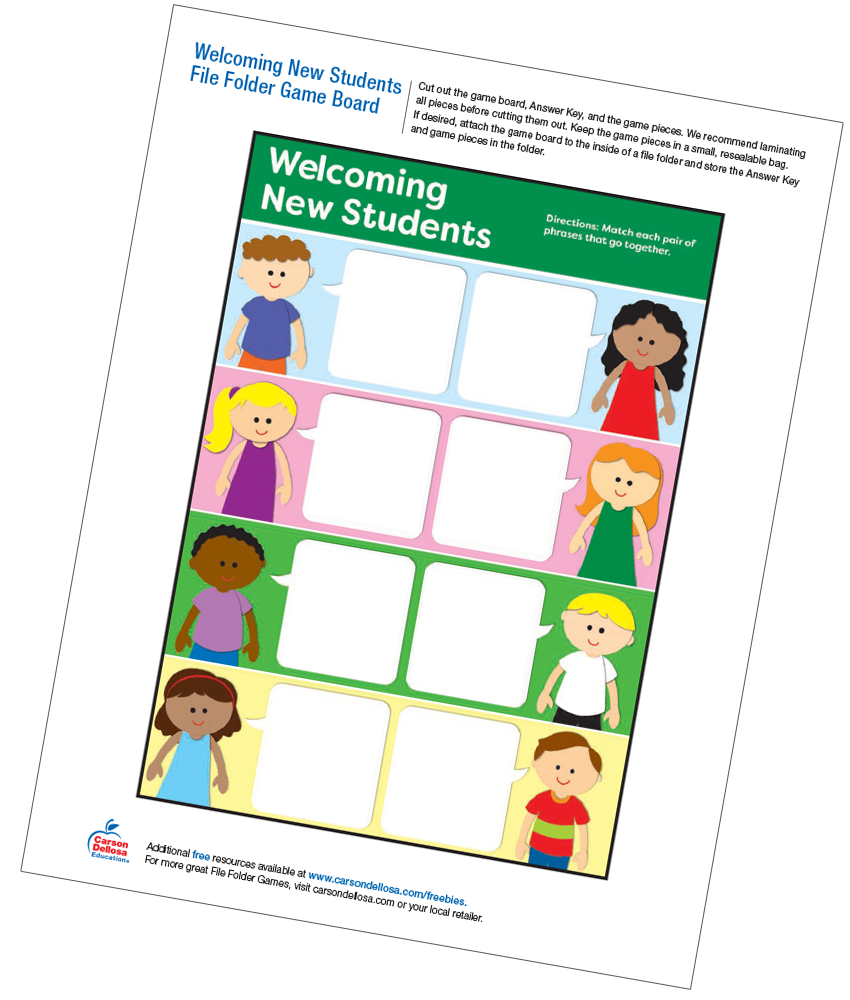 Welcoming New Students File Folder Game Free Activity | Carson Dellosa