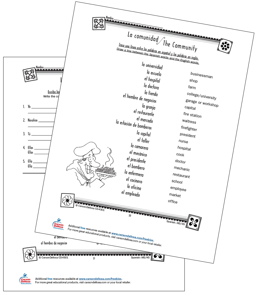 People in the Community-12 Spanish Free Printable | Carson Dellosa