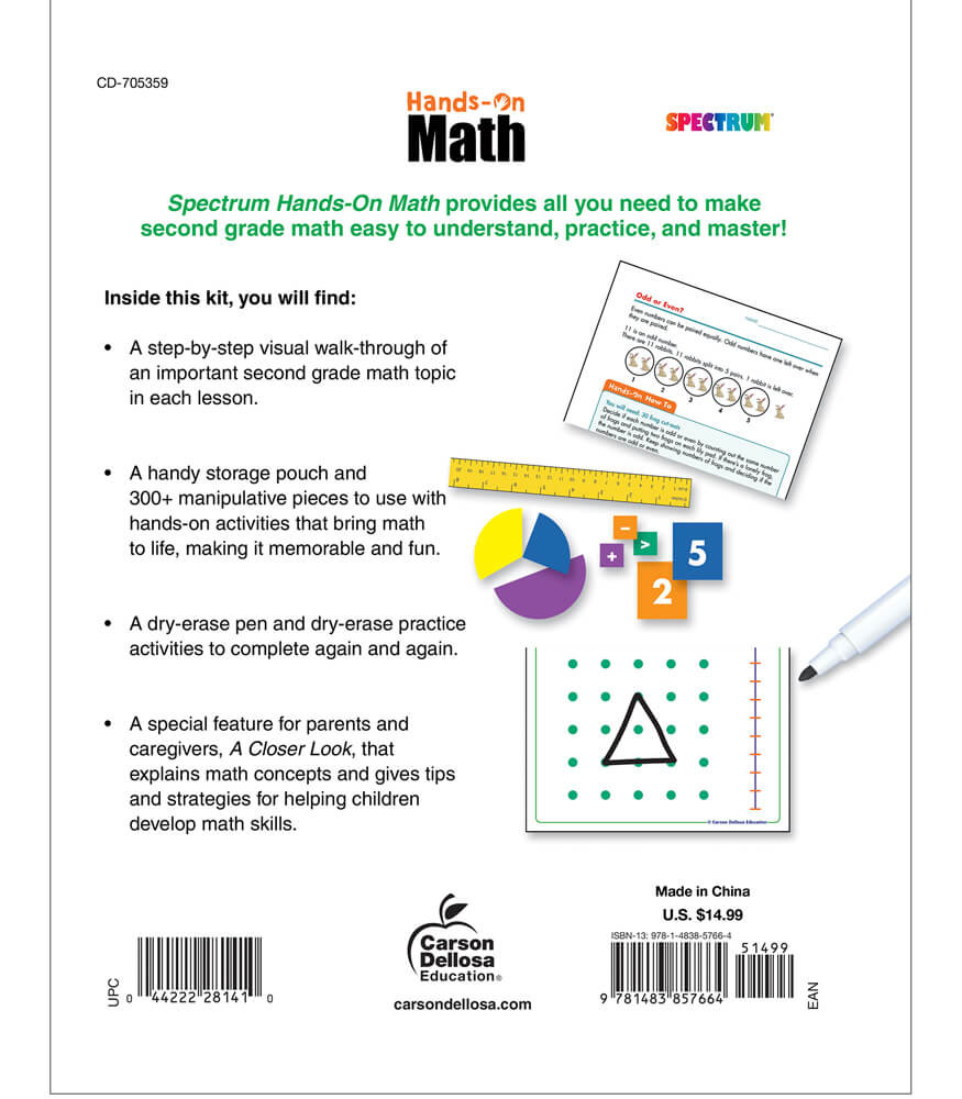 Grade 2 Spectrum Hands-On Math Workbook Paperback