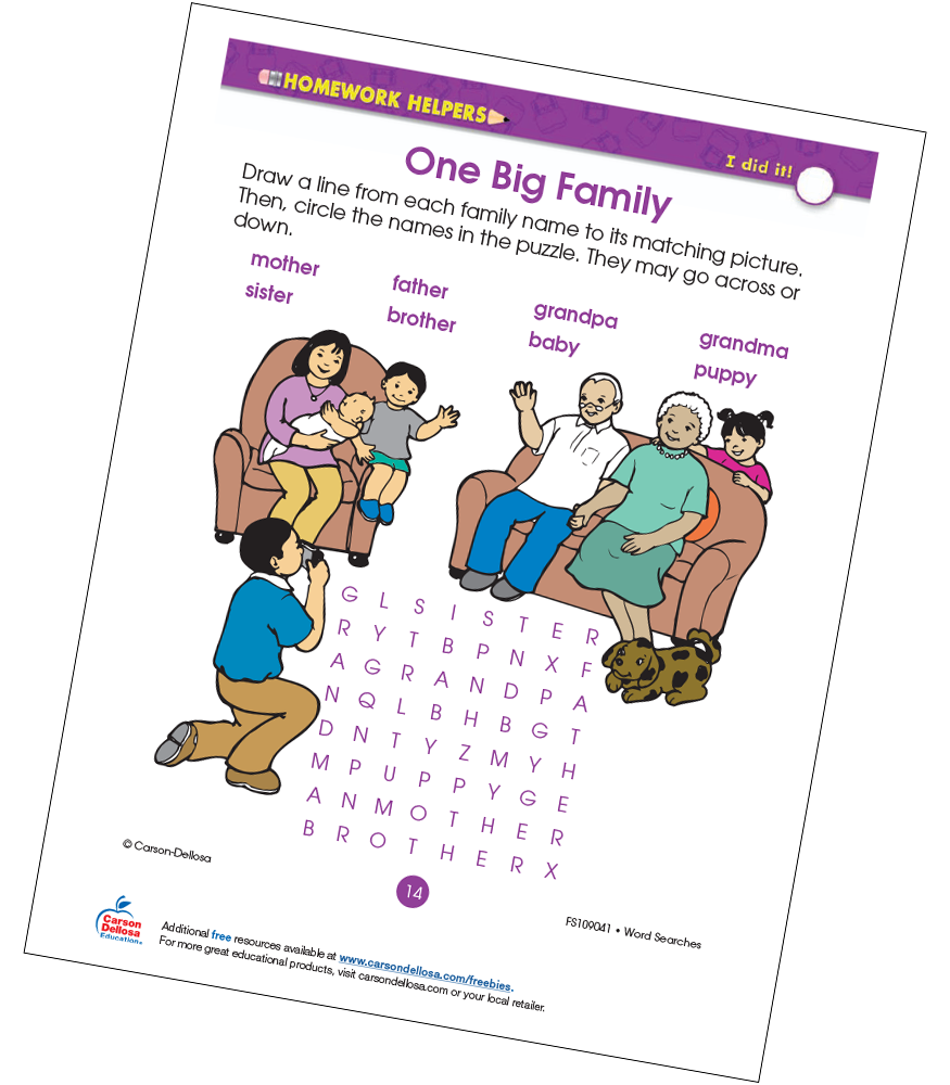 One Big Family Word Search Free Activity | Carson Dellosa