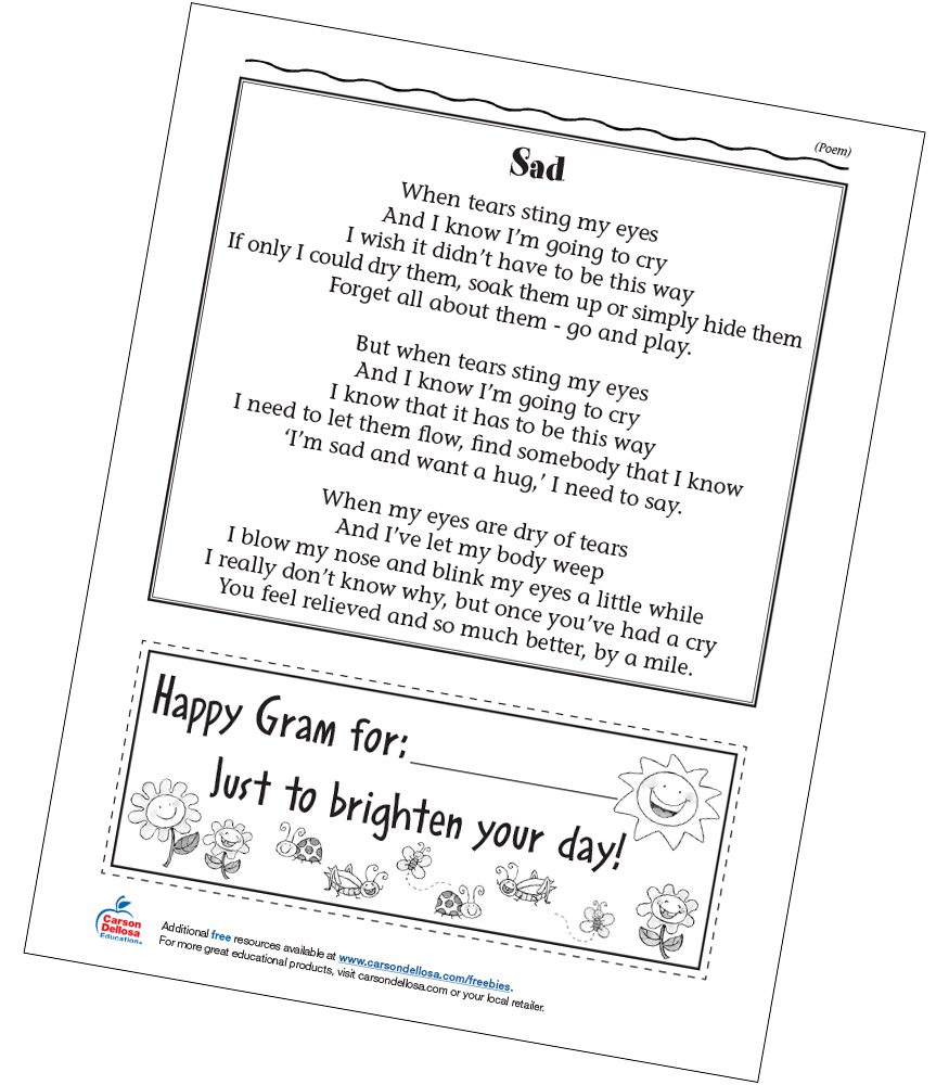 Poem about Feeling Sad Free Printable | Carson Dellosa