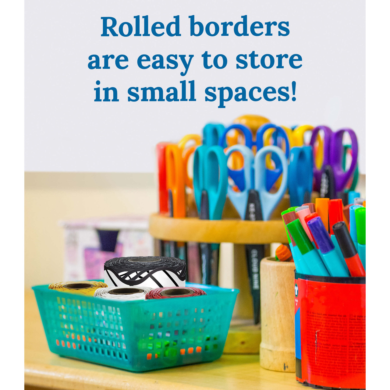 65' Black & White Stripes Rolled Scalloped Bulletin Board Borders 65'