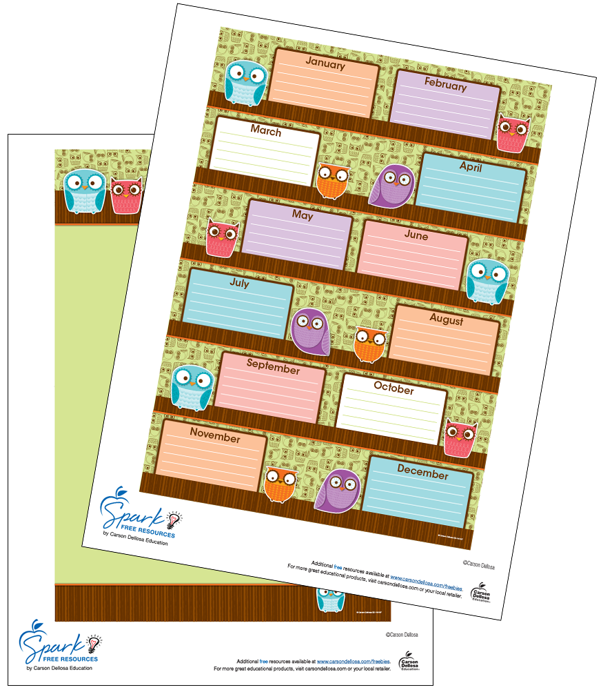 Owls Chart Set Free Classroom Décor | Carson Dellosa