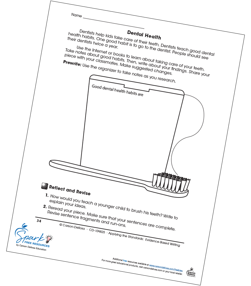 Evidence-Based Writing: Dental Health Month Free Printable | Carson Dellosa