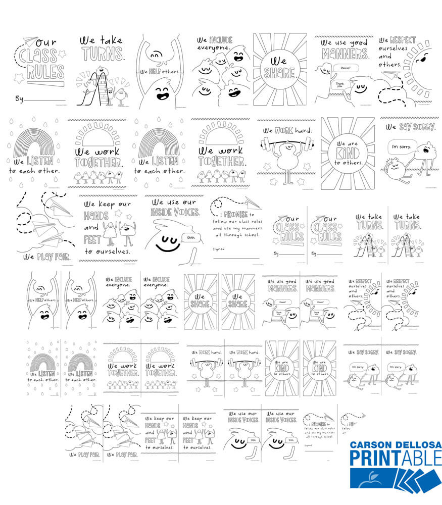 Happy Place Class Rules Coloring Printable Collection Grade PK-5