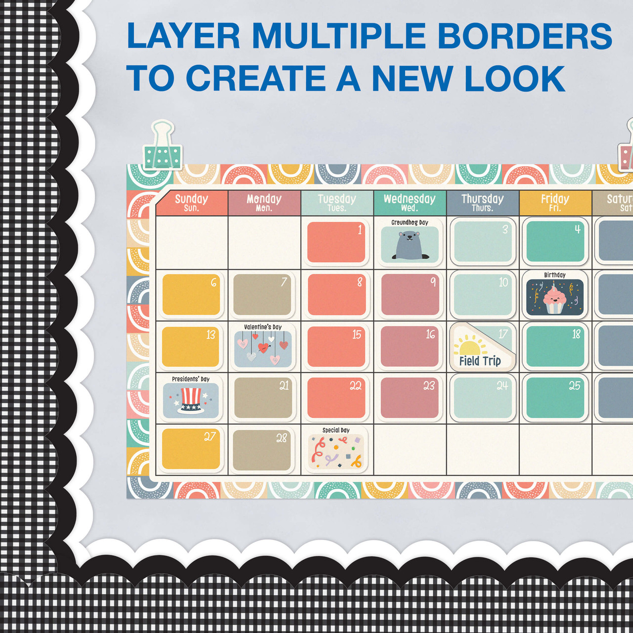 65' Black Gingham Rolled Scalloped Bulletin Board Borders 65'