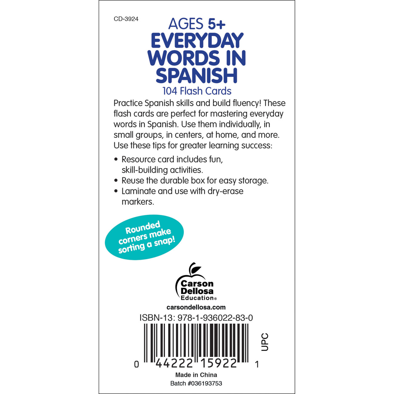 Grade PK-8 Everyday Words in Spanish: Photographic Flash Cards