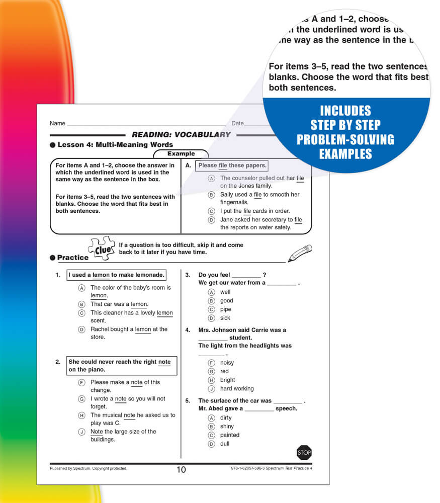 Grade 4 Spectrum Test Practice Workbook Paperback