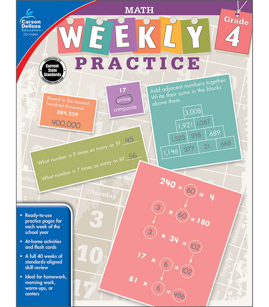 Weekly Practice: Math Workbook Grade 4 eBook