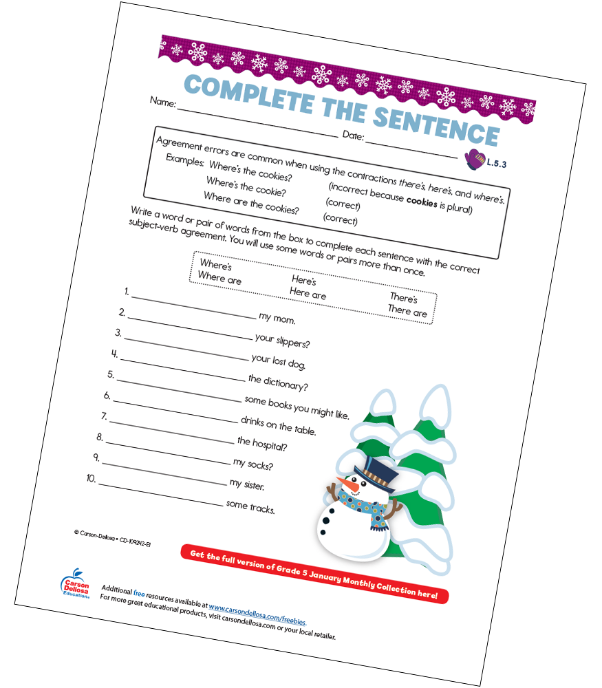 Complete The Sentence Free Printable | Carson Dellosa