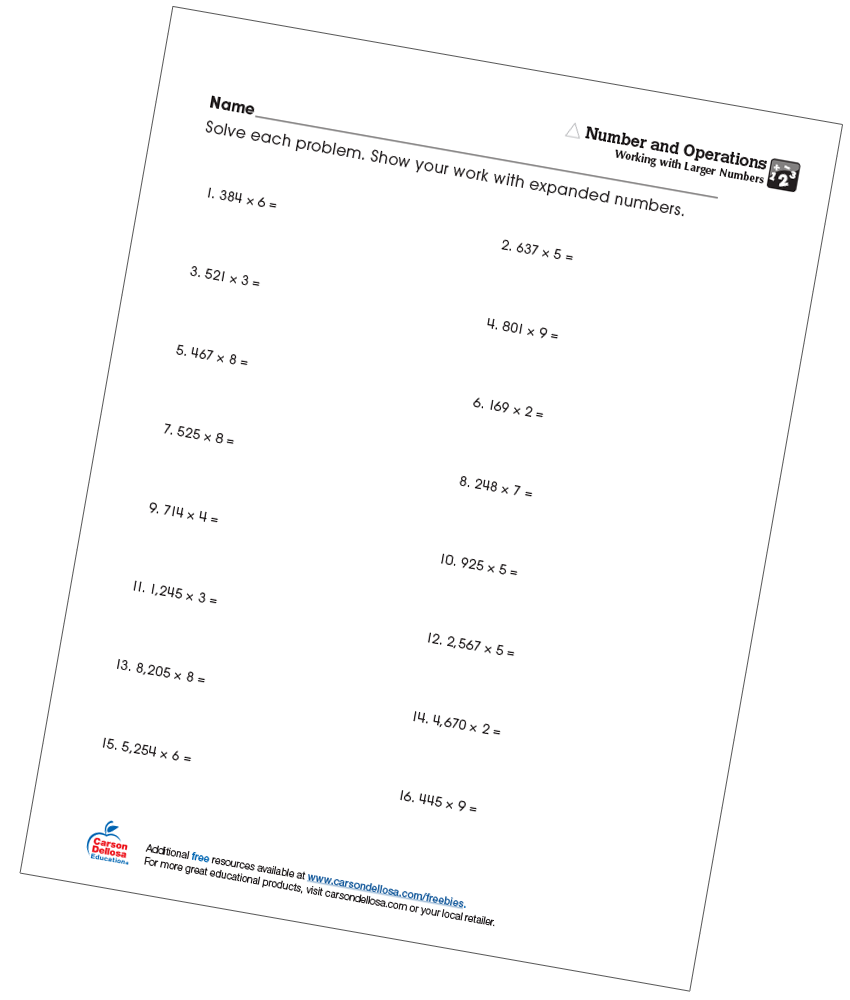 Working with Larger Numbers Free Printable | Carson Dellosa