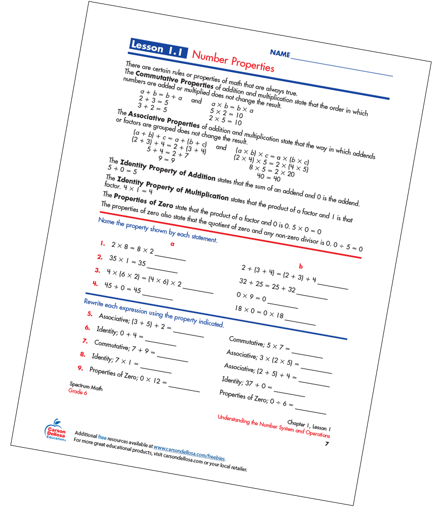 Number Properties Free Printable | Carson Dellosa