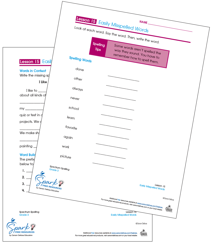 Spectrum Spelling Grade 3 Free Sample | Carson Dellosa