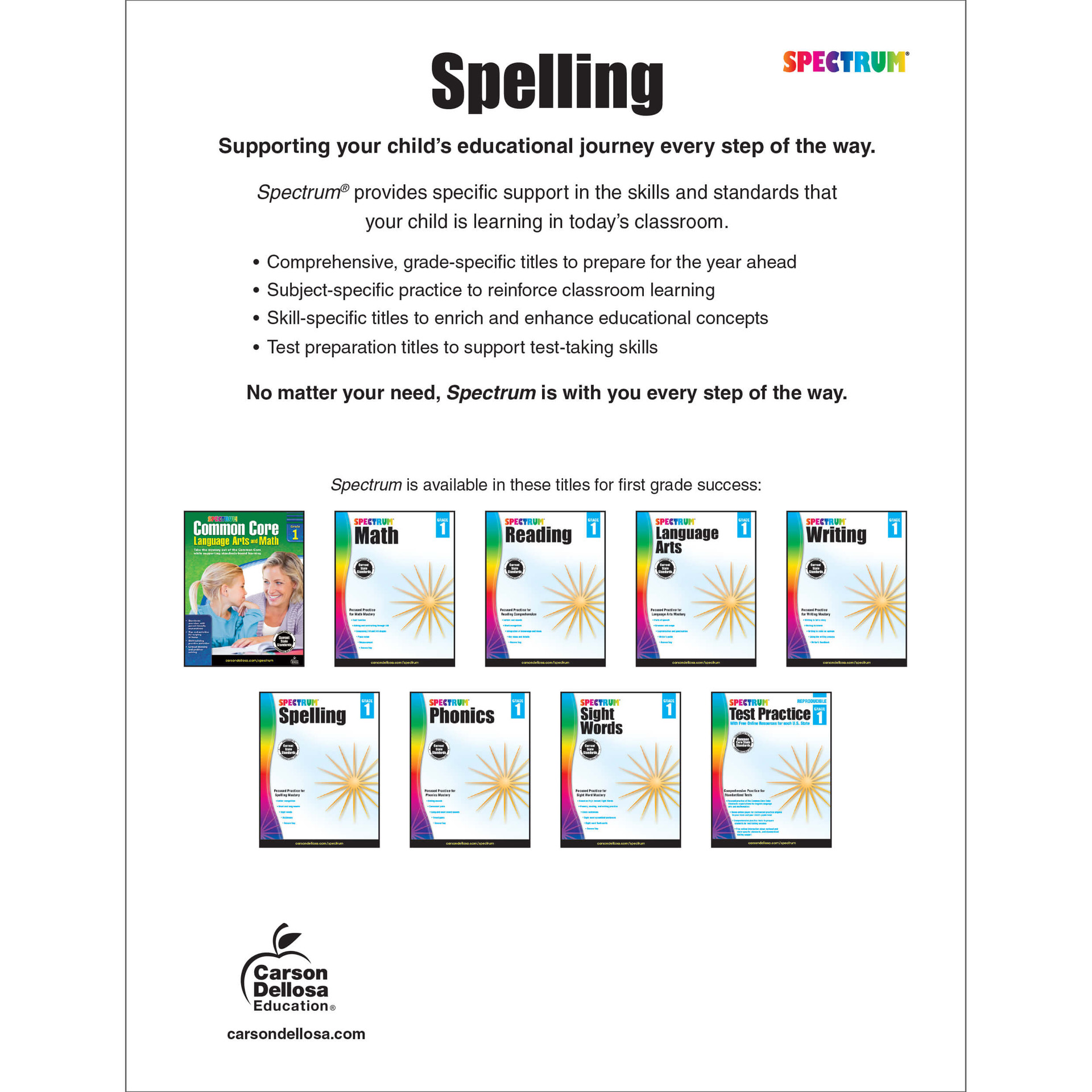 Grade 1 Spectrum Spelling Workbook eBook (PDF)