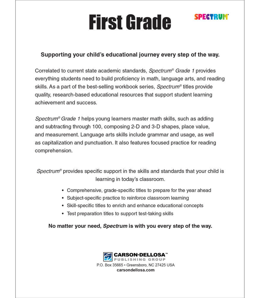 Spectrum First Grade Workbook Grade 1 eBook