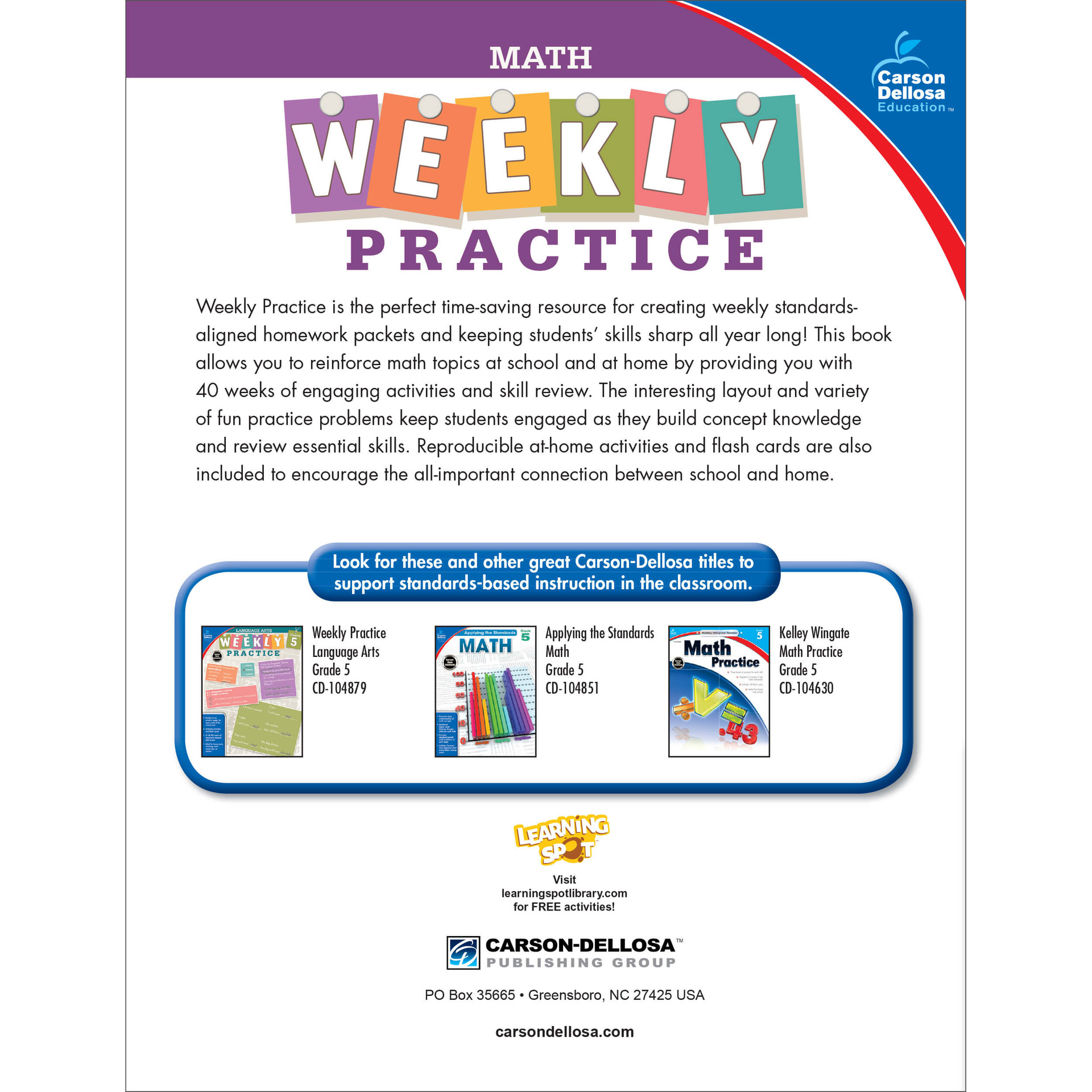 Grade 5 Weekly Practice: Math Workbook Paperback
