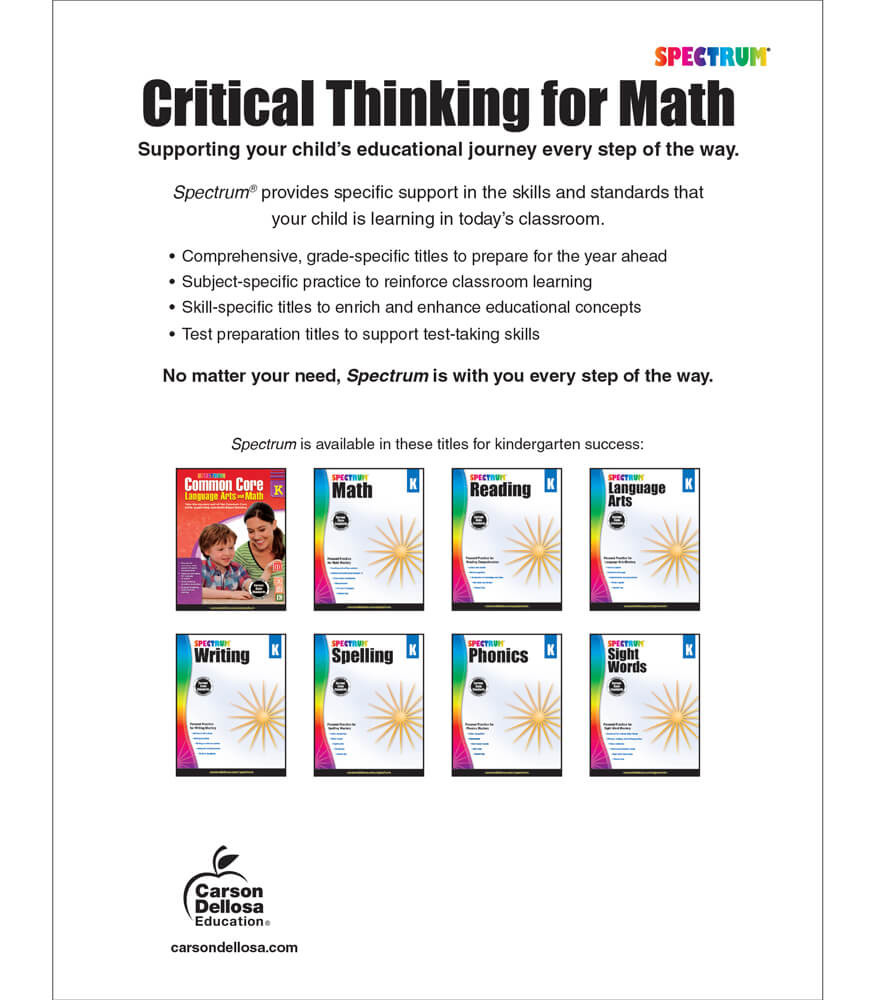 Spectrum Critical Thinking for Math Workbook Grade K eBook