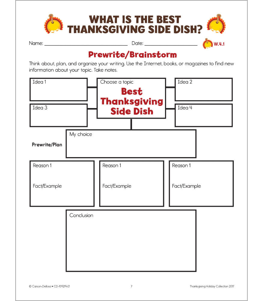Thanksgiving Holiday Printable Collection Grade 4
