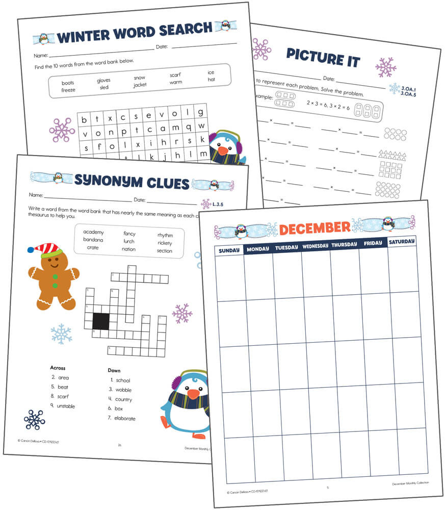 December Monthly Printable Collection Grade 3