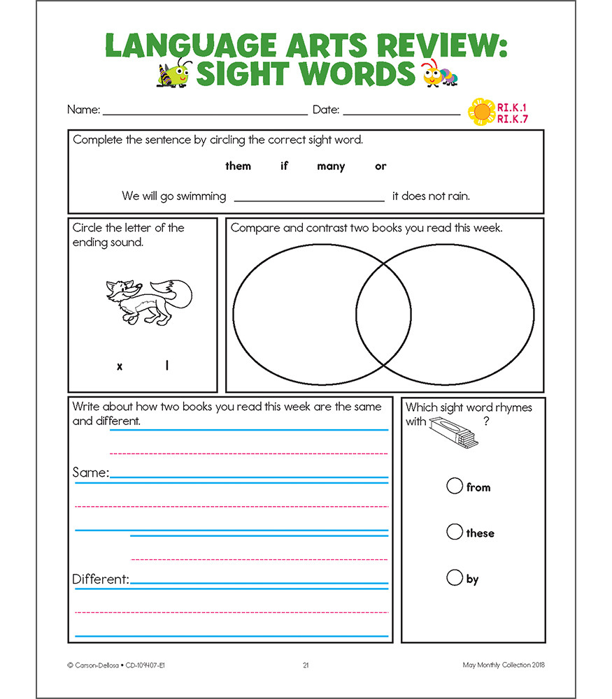 May Monthly Printable Collection Grade K