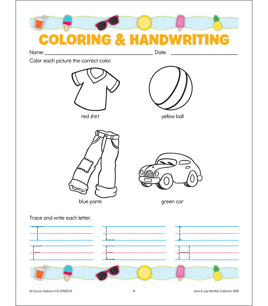 June and July Monthly Printable Collection Grade 1