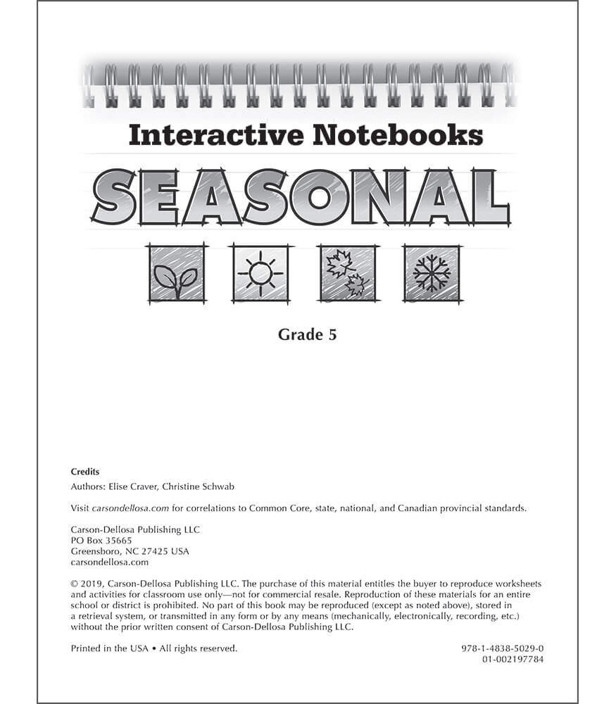 Grade 5 Interactive Notebooks: Seasonal Resource Book Paperback