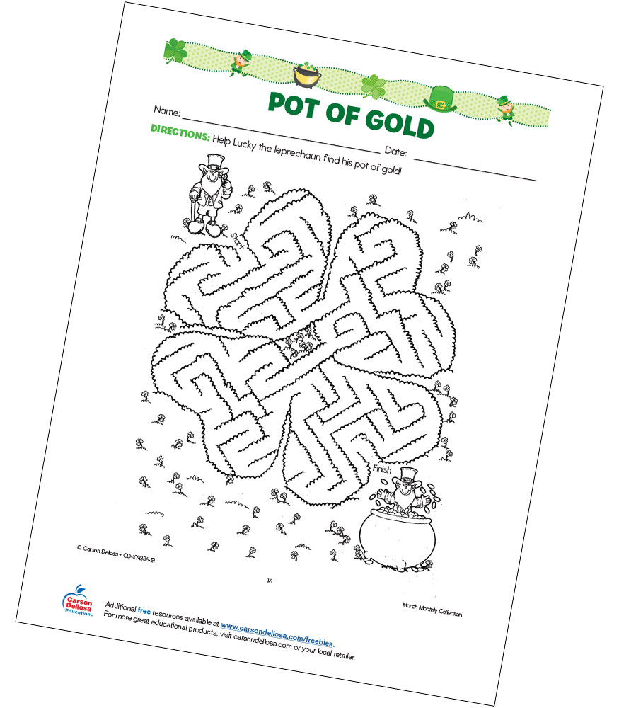 Pot of Gold Maze Free Activity | Carson Dellosa