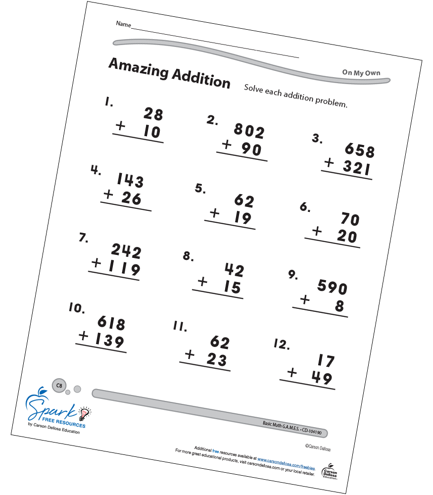 Amazing Addition Free Printable | Carson Dellosa