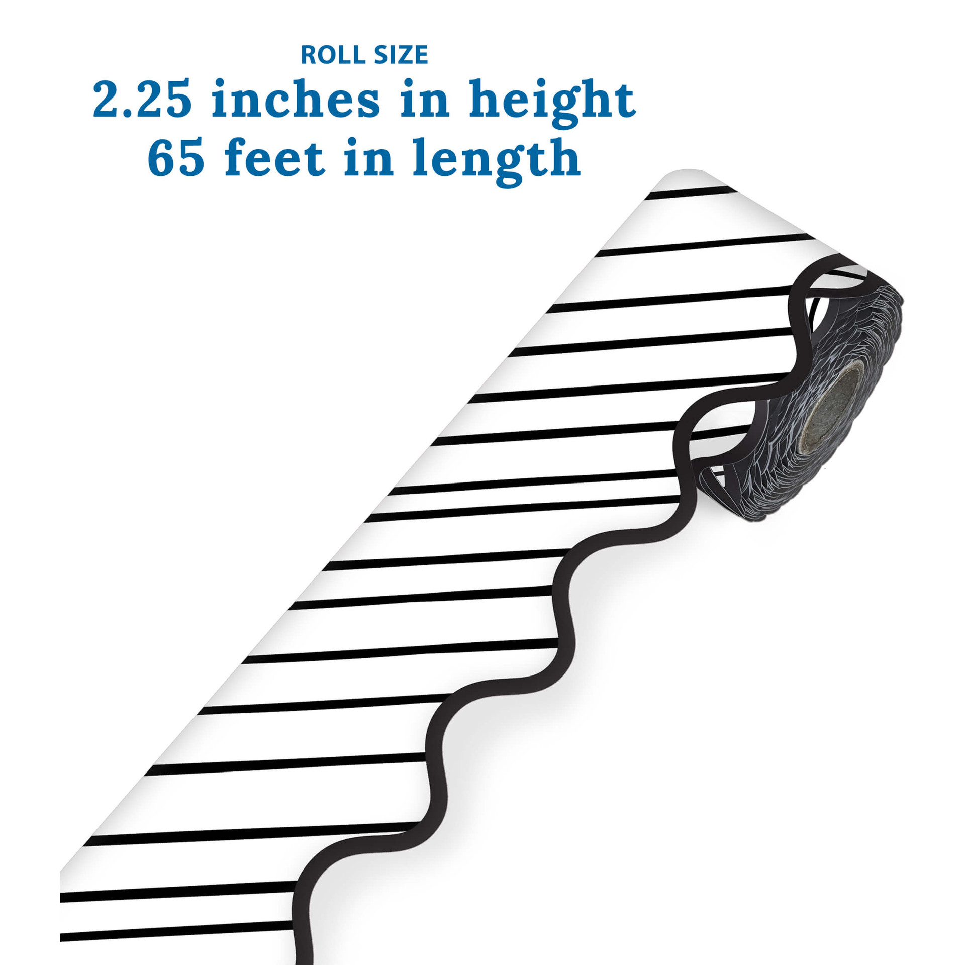 65' Black & White Stripes Rolled Scalloped Bulletin Board Borders 65'