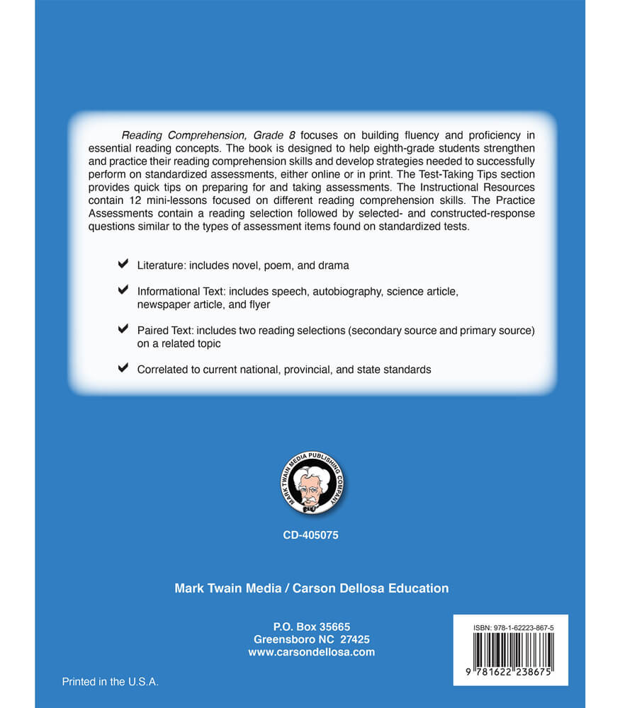 Grade 8 Reading Comprehension Resource Book Paperback