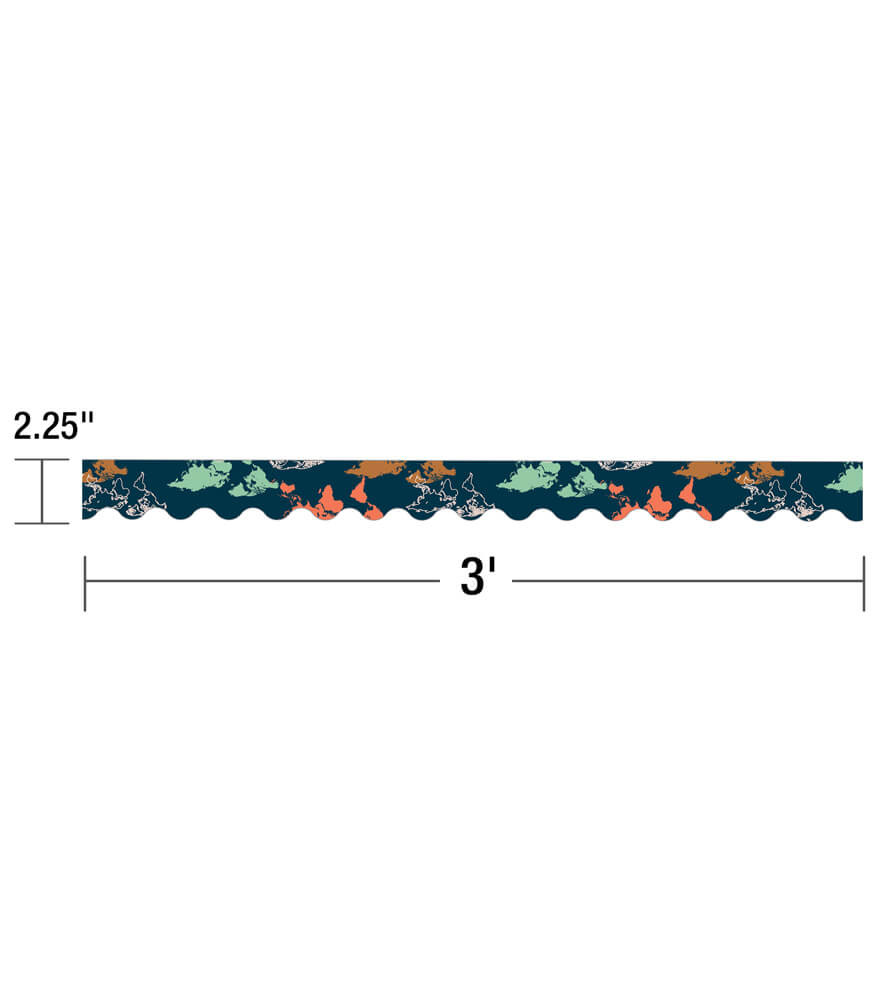 World Map Scalloped Bulletin Board Borders 39'