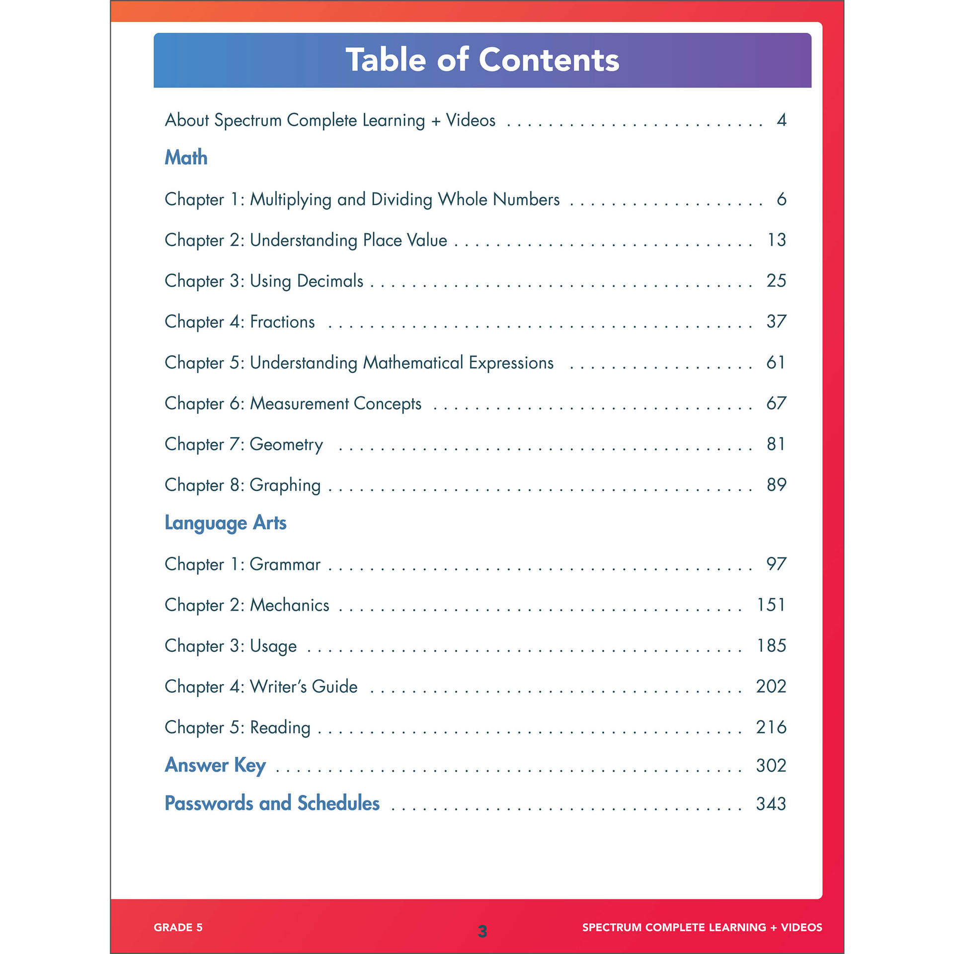 Grade 5 Spectrum Complete Learning + Videos Workbook eBook