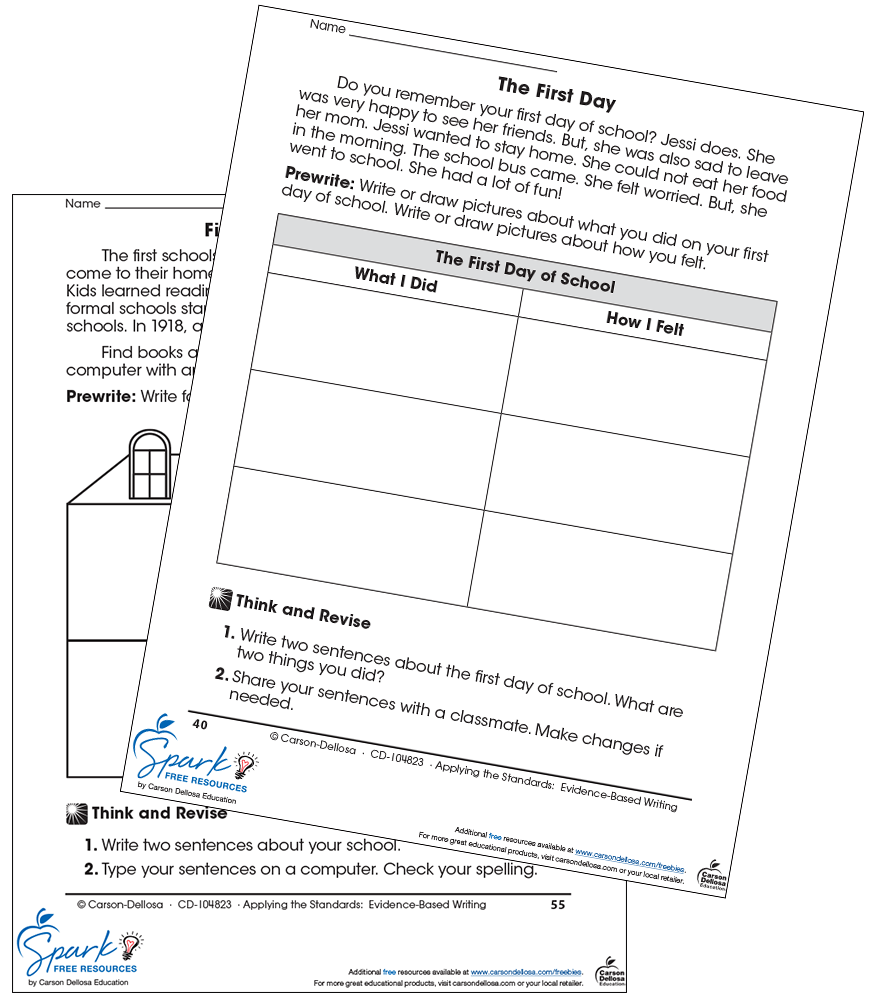 Evidence-Based Writing: Back to School Free Printable | Carson Dellosa