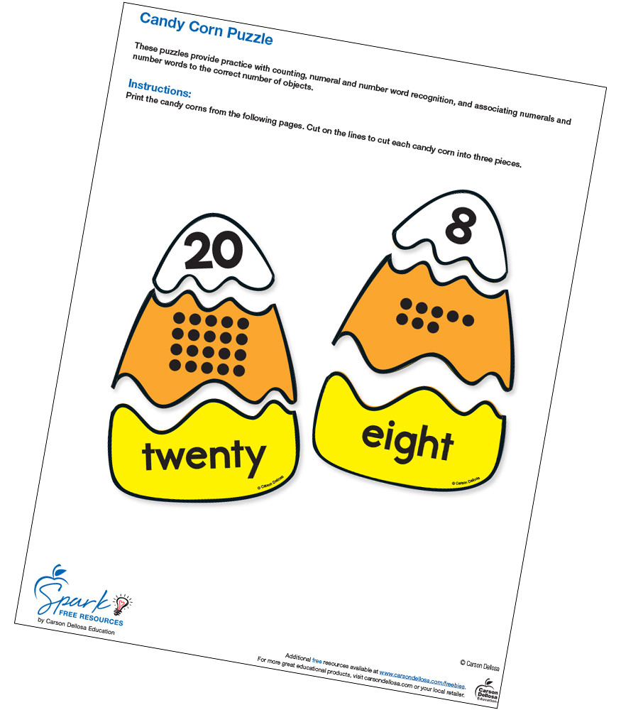 Candy Corn 3-Part Number Puzzles Free Printable | Carson Dellosa