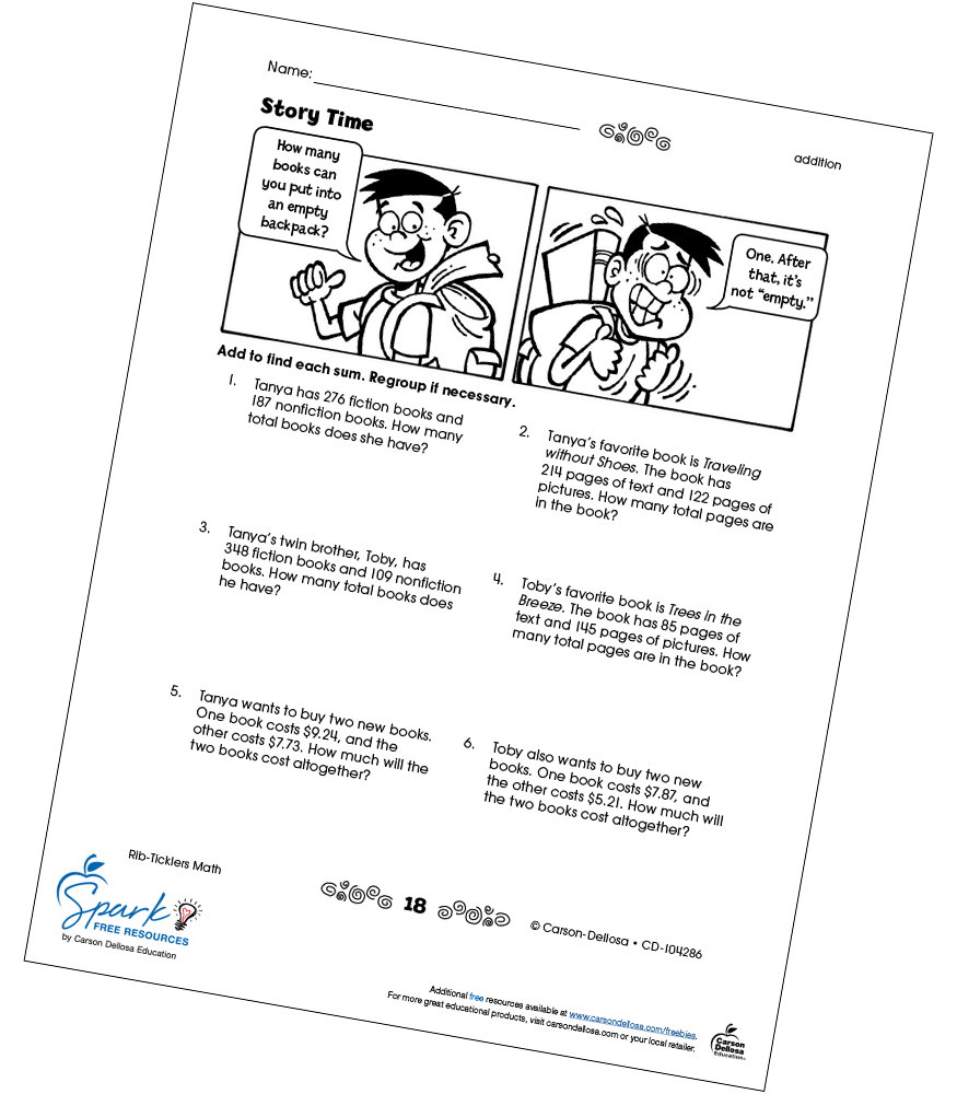 Book Addition Word Problems Free Printable | Carson Dellosa Education
