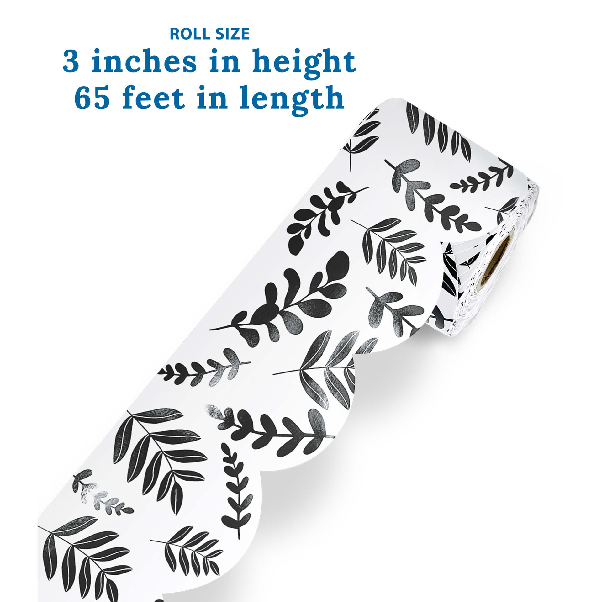 65' White with Black Leaves Rolled Scalloped Bulletin Board Borders 65'