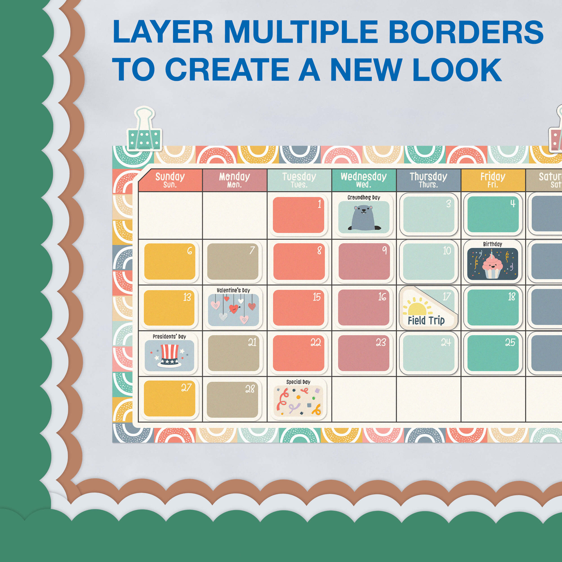 65' Jade Green Rolled Scalloped Bulletin Board Borders