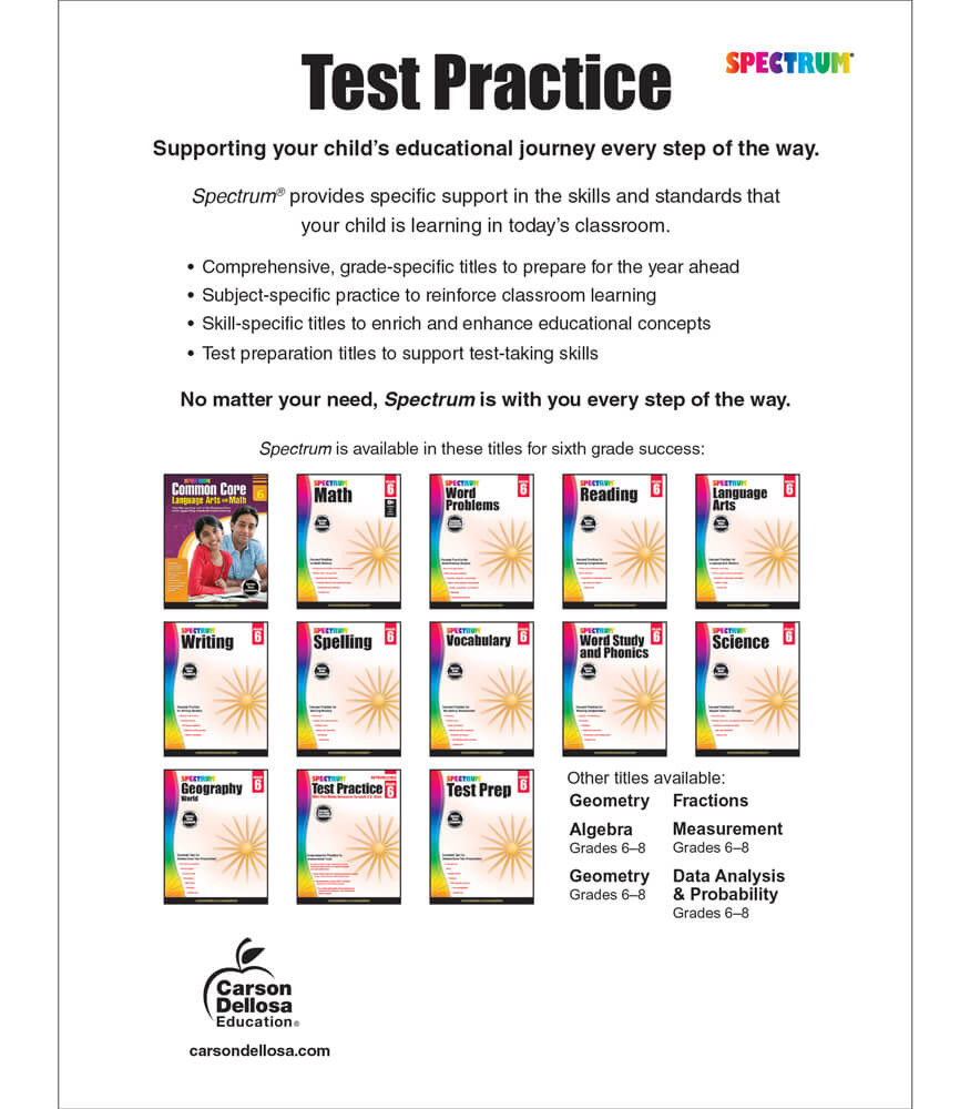 Grade 6 Spectrum Test Practice Workbook Paperback