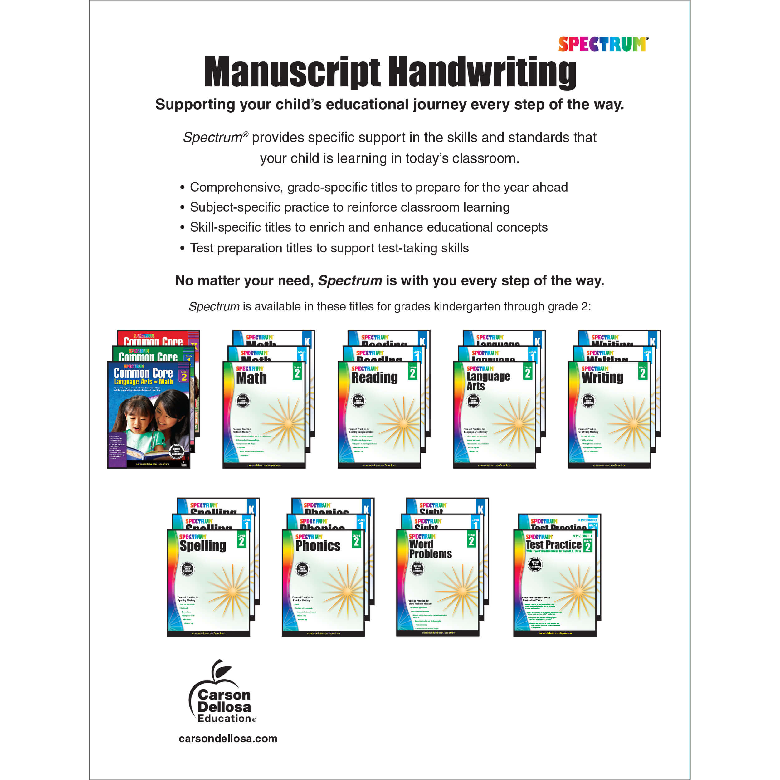Grade K-2 Spectrum Manuscript Handwriting Workbook eBook (PDF)