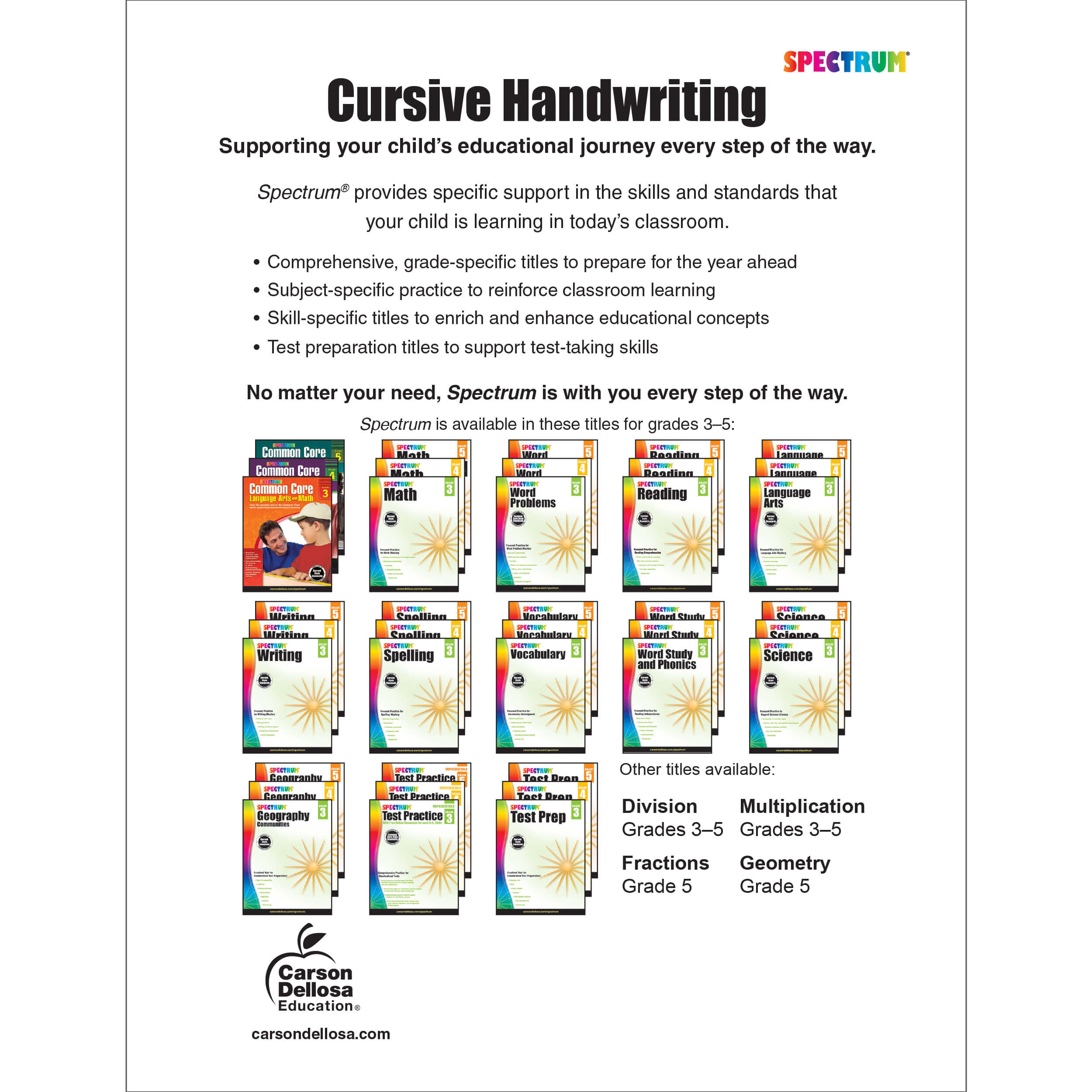 Grade 3-5 Spectrum Cursive Handwriting Workbook eBook (PDF)