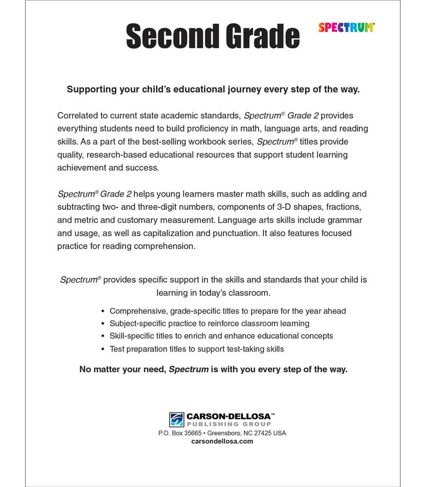 Spectrum Second Grade Workbook Grade 2 eBook
