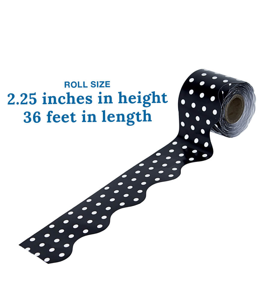 36' Black & White Dots Rolled Scalloped Bulletin Board Borders 36'