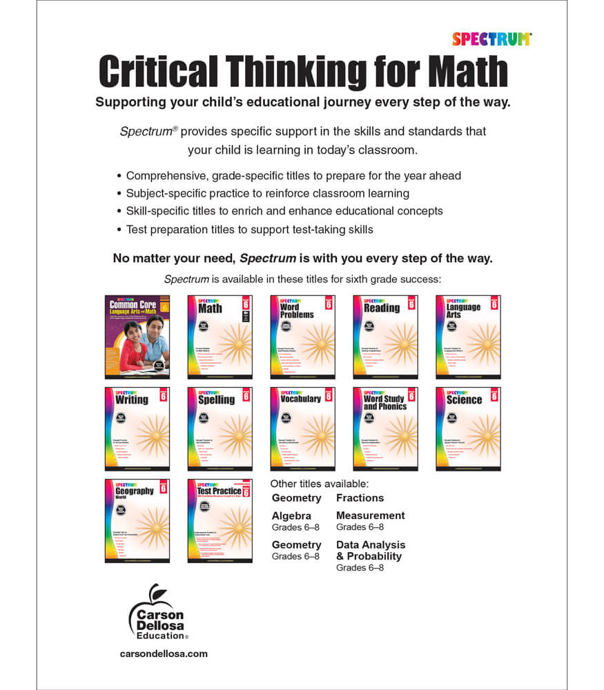 Grade 6 Spectrum Critical Thinking for Math Workbook Paperback