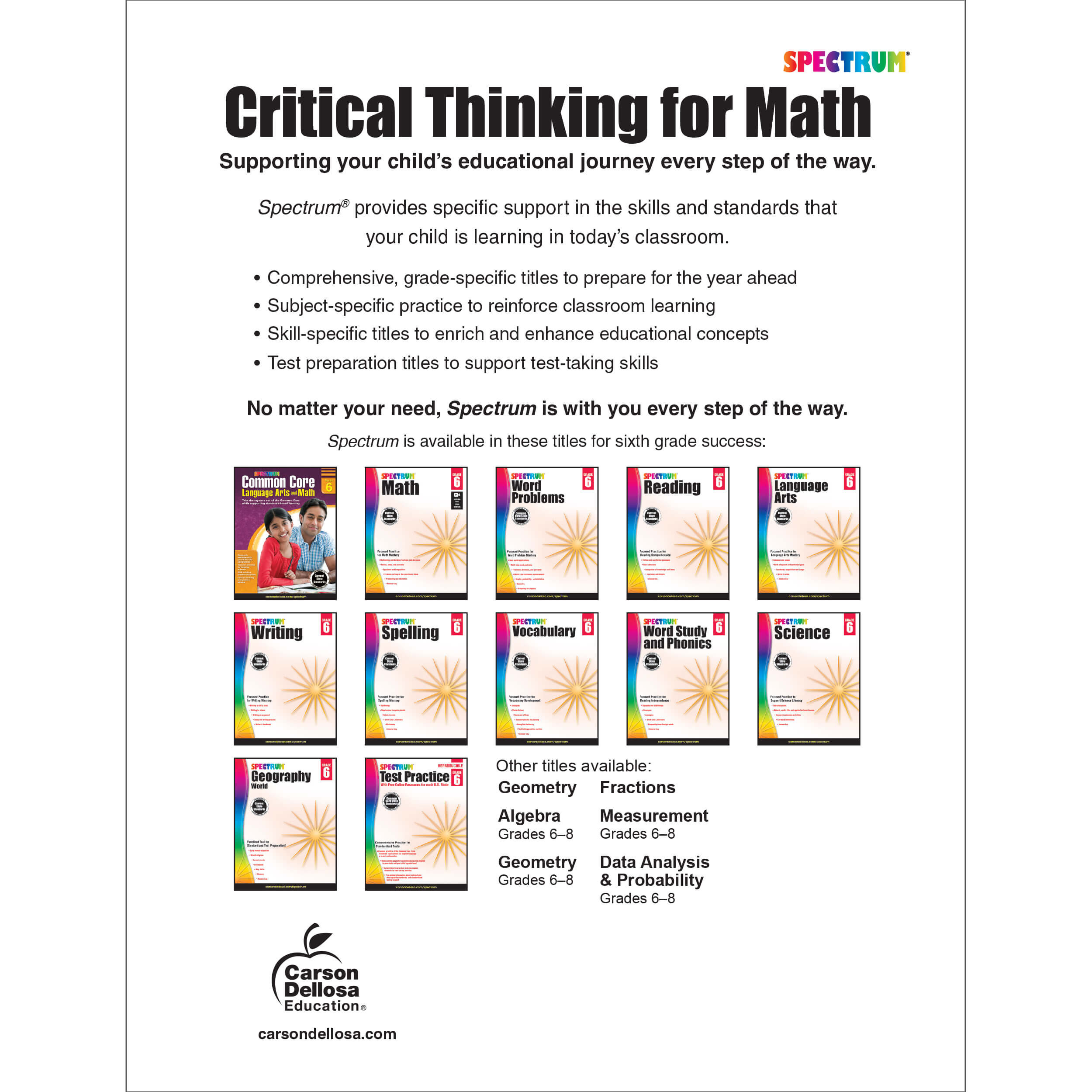Grade 6 Spectrum Critical Thinking for Math Workbook eBook