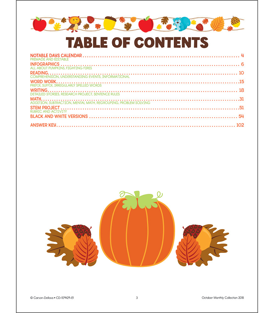 October Monthly Printable Collection Grade 2