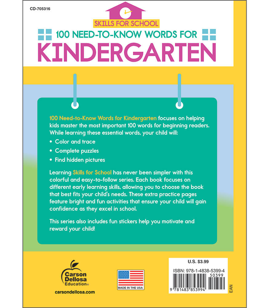 Grade K 100 Need-to-Know Words for Kindergarten Activity Book eBook (PDF)