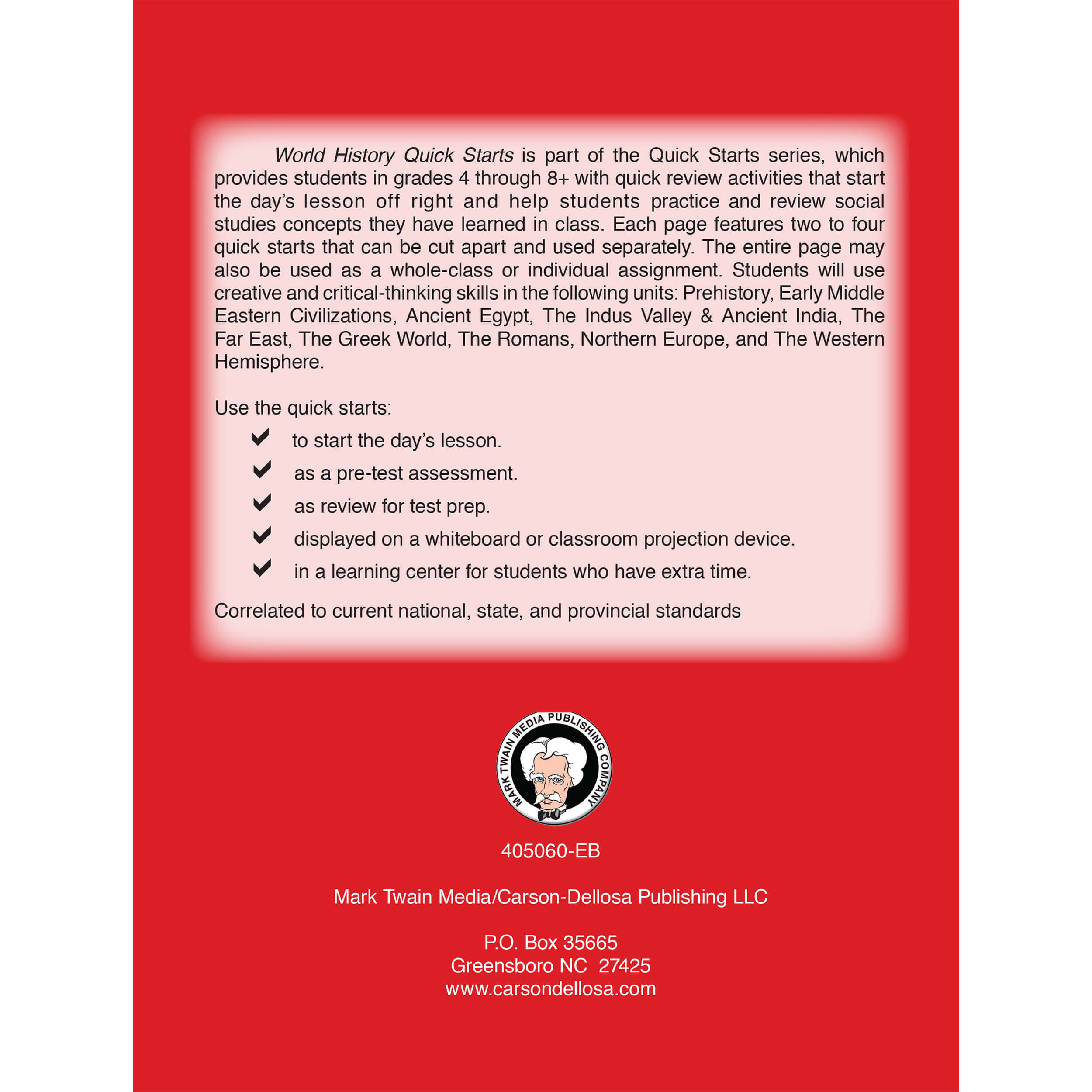 Grade 4-12 World History Quick Starts Workbook Paperback