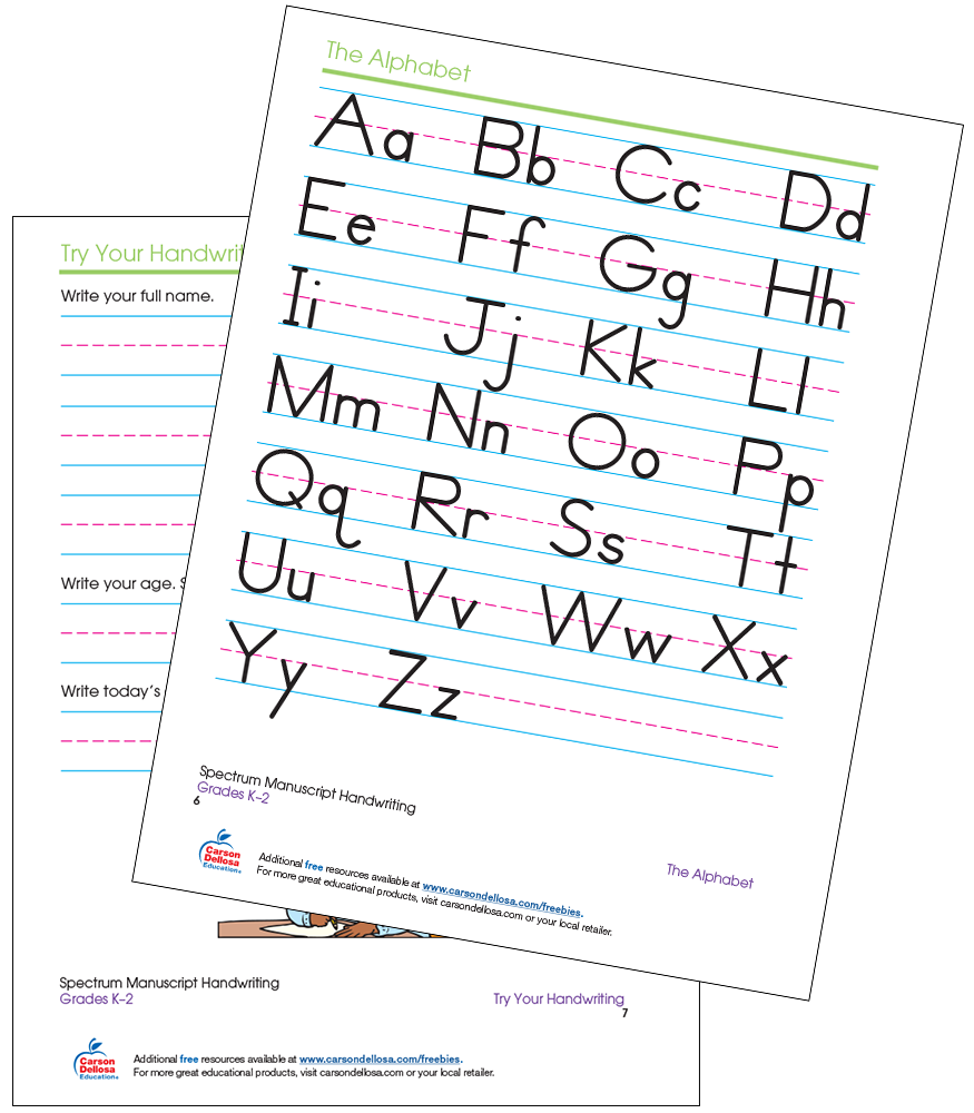 Manuscript Handwriting Practice K-2 Free Printable | Carson Dellosa