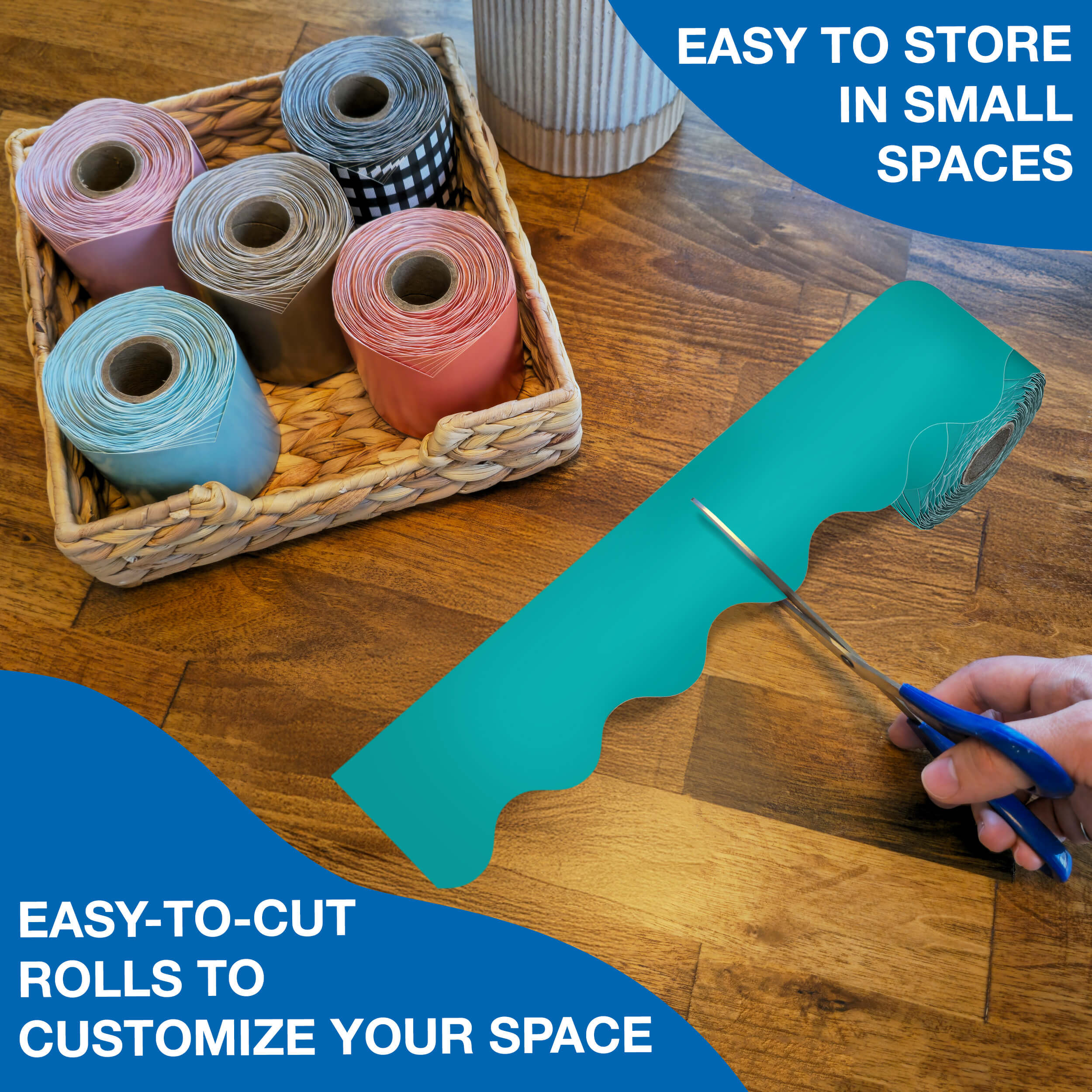 65' Teal Rolled Scalloped Bulletin Board Borders 65'