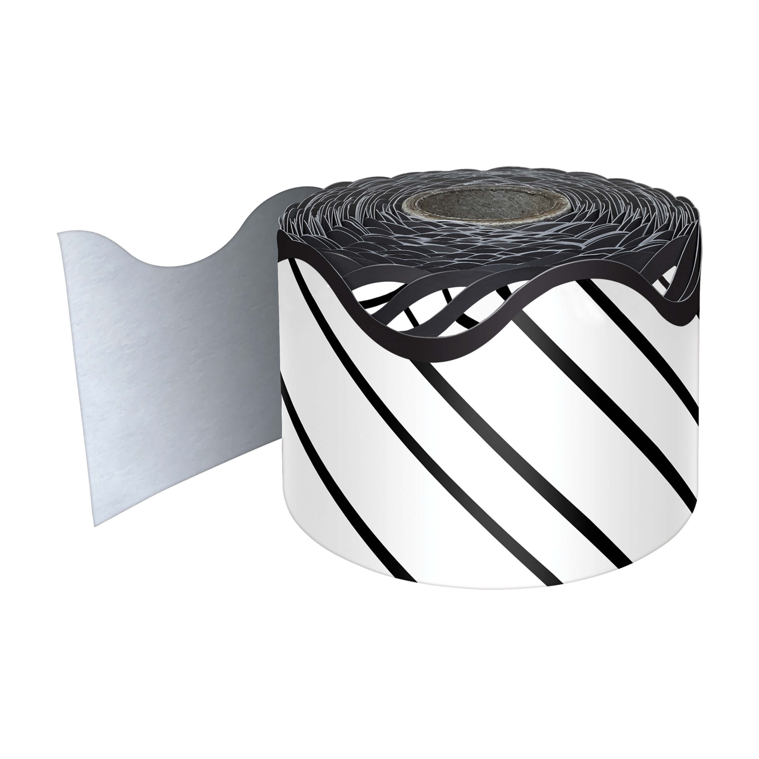 65' Black & White Stripes Rolled Scalloped Bulletin Board Borders 65'